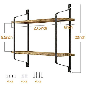 Love-KANKEI Rustic Floating Shelves Wall Mounted Industrial Wall Shelves for Pantry Living Room Bedroom Kitchen Entryway 2 Tier Wood Storage Shelf Heavy Duty Carbonized Black