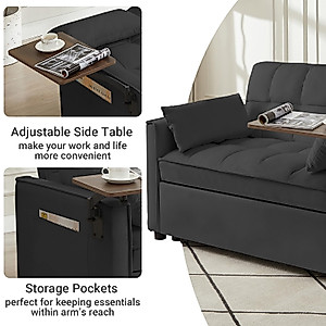 Rovibek 3 in 1 Convertible Sleeper Sofa Bed Pull Out Couch Futon Loveseat Velvet Chaise Lounge with 2 Pockets and 2 Pillows for Living Room, Black