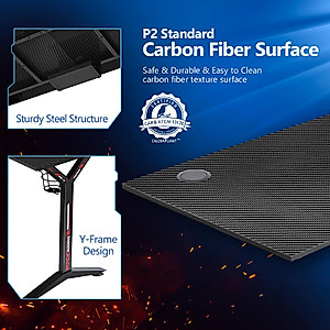 SEVEN WARRIOR Gaming Desk 40INCH with RGB Mouse Pad & Power Outlet, Carbon Fiber Surface Gamer Desk with Monitor Stand, Ergonomic Y Shaped Gamer Table with Cup Holder, Headphone Hook, Outlet Organizer