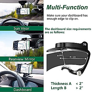 PKYAA Car Dashboard Phone Holder, Rotating Dashboard Clip Cell Phone Holder, 360-Degree Rotation Mobile Clip Stand for 4 to 7 inches Smartphones