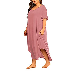 Womens Plus Size Nightgowns Sleepwear Short Sleeve Sleep Dress Maxi Night Gowns with Pockets 4X Pink