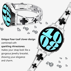 WINGLE for Samsung Galaxy Watch 7 6 5 4 FE Band 40mm 44mm Women Watch 5 Pro Band 45mm Four/4 Leaf Clover 20mm Bling Band for Active 2/Galaxy Watch 6/4 Classic 43mm 47mm 42mm 46mm/Watch 3 41mm, Silver