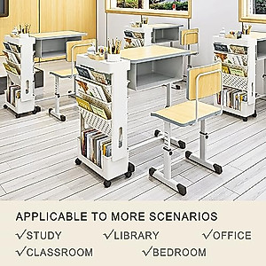 yeavs 5-Tier Mobile Bookshelf, Rolling Bookcase Book Storage Rack, Movable File Folder Organizer Cart with Wheels for Home Study Office Living Room Classroom, White