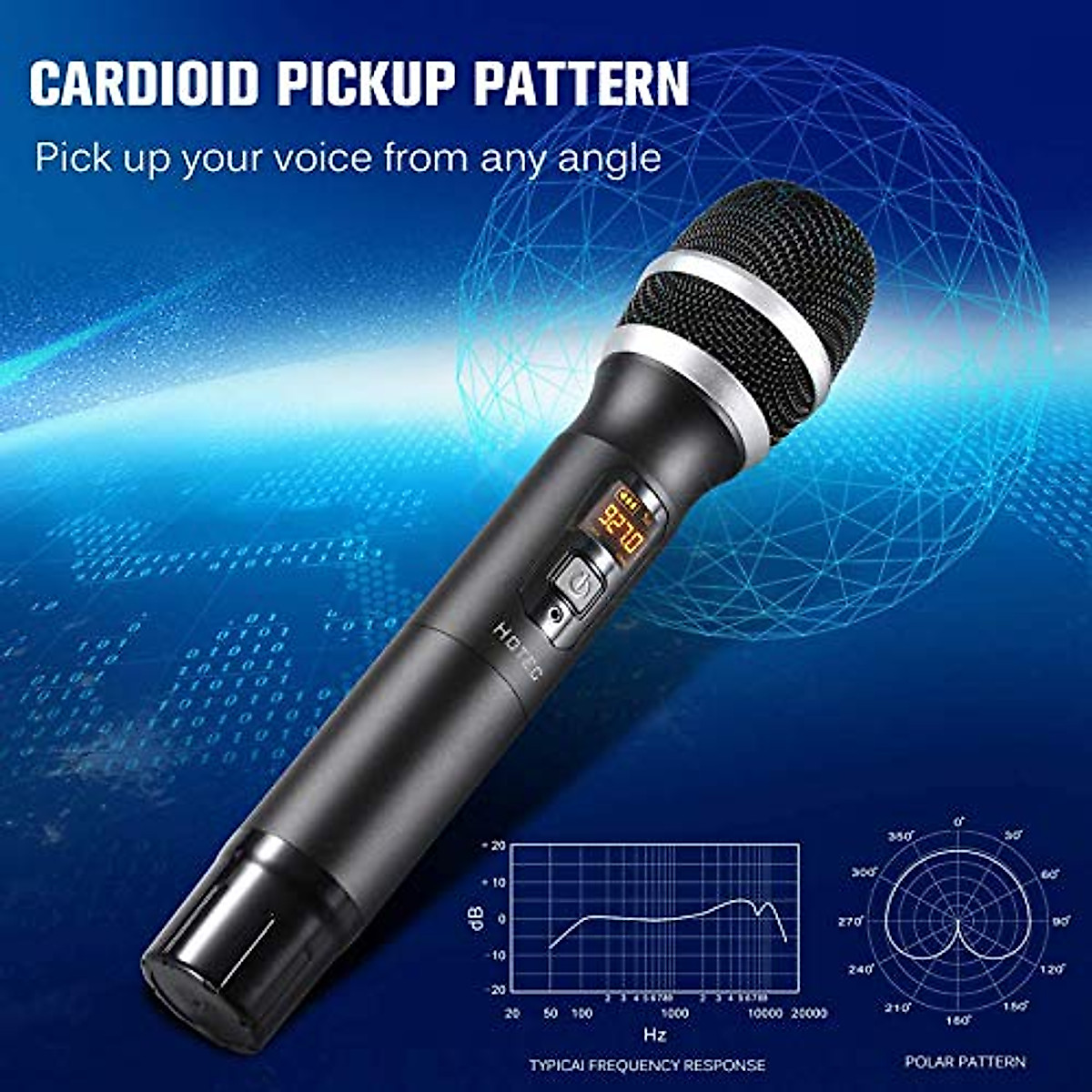 HOTEC 25 Channel UHF Handheld Wireless Microphone with Mini Portable Receiver 1/4" Output, for Church/Home Party/Karaoke/Business Meeting/Phone Recording (Black)