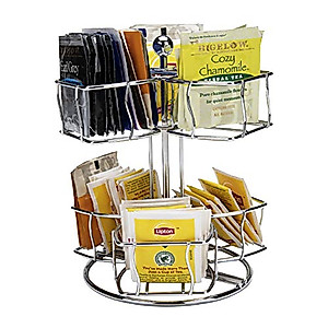 Mind Reader Tea Bag Carousel, Wire Holder, Rotating Organizer, Lazy Susan, Holds up to 60, 7 x 7 x 8.5 inches, Silver