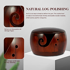 GLMFAN Wooden Yarn Bowl, Knitting Yarn Bowls with Holes, Pine Wood Crafted Yarn Storage Bowl, Handmade Round Weaving Thread Yarn Holder for DIY Knitting, Knitting Crochet Accessories 6" x 3" (with