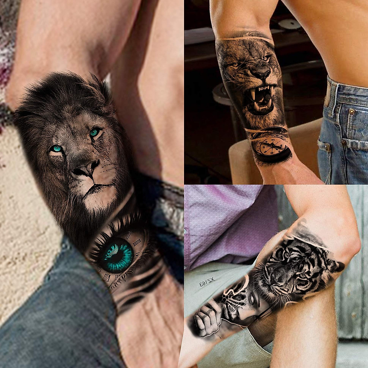 67 Sheets 3D Black Tribal Realistic Temporary Tattoos for Men Women Adults - Tiger Lion Gladiator Temp Skull Fake Half Arm Sleeve Tattoos Sticker