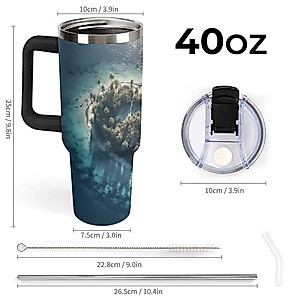 Heart Shaped Island 40 Oz Water Bottle, Stainless Steel Tumbler with Handle And Straw, Extra Large Insulated Tumbler, Flip Straw Tumblers for Sports, Work, Car, Travel And Weekends