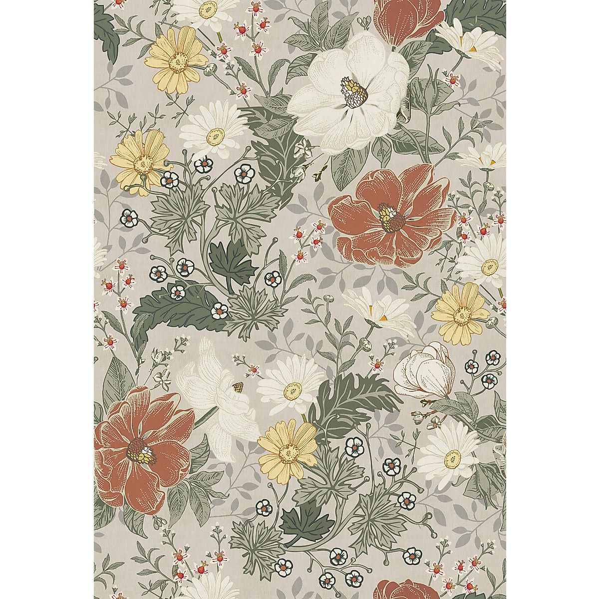 Simon&Siff Vintage Peel and Stick Wallpaper Grey Floral Wallpaper Farmhouse Botanical Contact Paper Self Adhesive Removable Wall Paper for Renter Friendly 118" x 17.3"