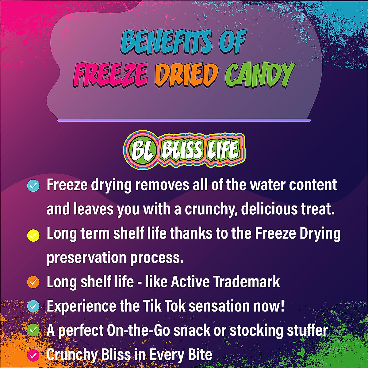 Bliss Life Freeze Dried Colorful Candy, Sour Crunchy Sweet, For Parties, Classroom, Office, Goodie Bags, Snack for Kids, (16oz/1lb)