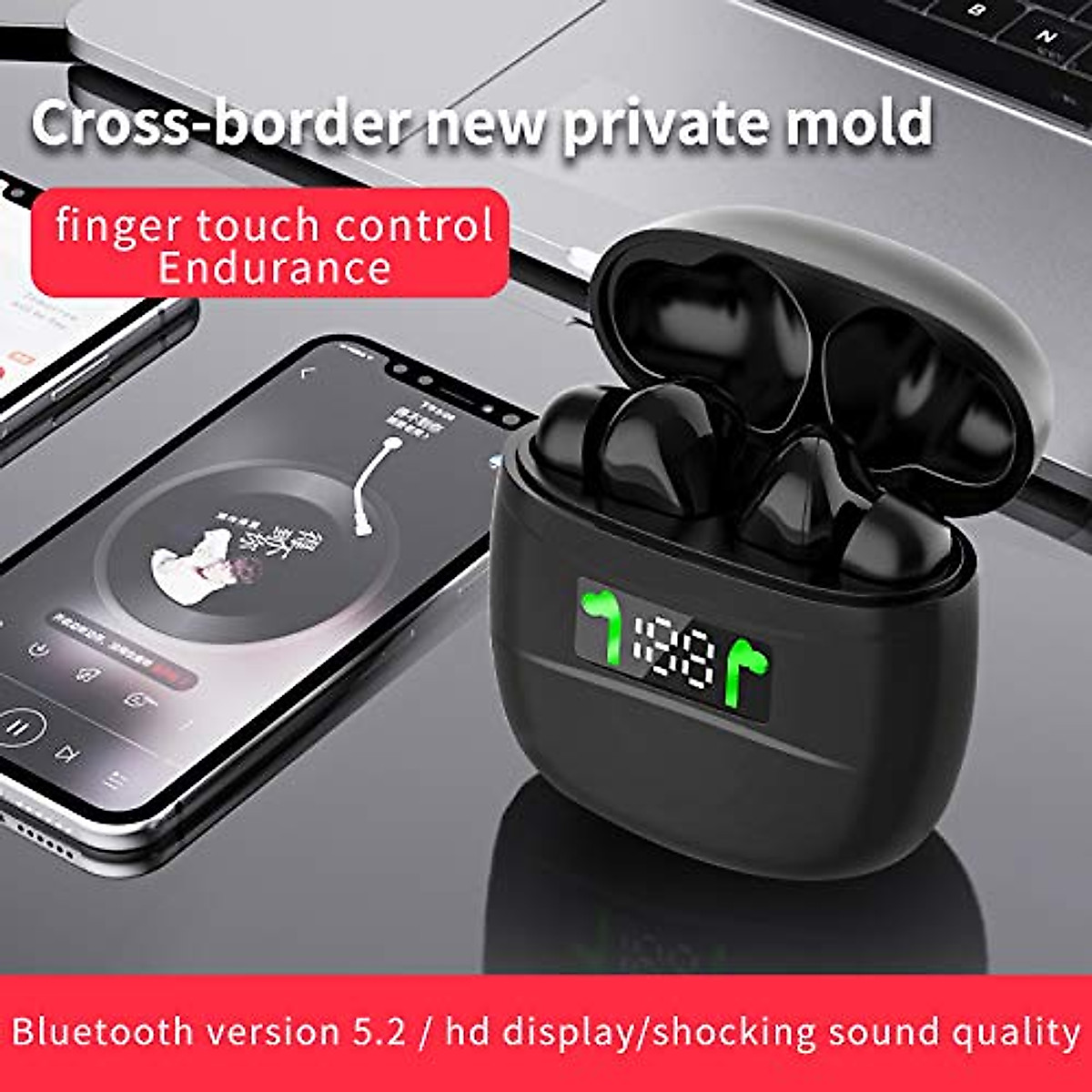 Gvoice J3 Pro TWS Smart Noise Cancelling 6D Stereo Earphone LED Digital Display Bluetooths 5.2 Wireless Earbuds (Black)