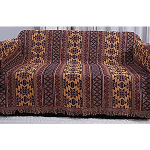 ChezMax 100% Pure Cotton Bohemian Style Woven Couch Throw Blanket Bedroom Decor Beach Blanket with Decorative Tassels Yellow 51"X71"