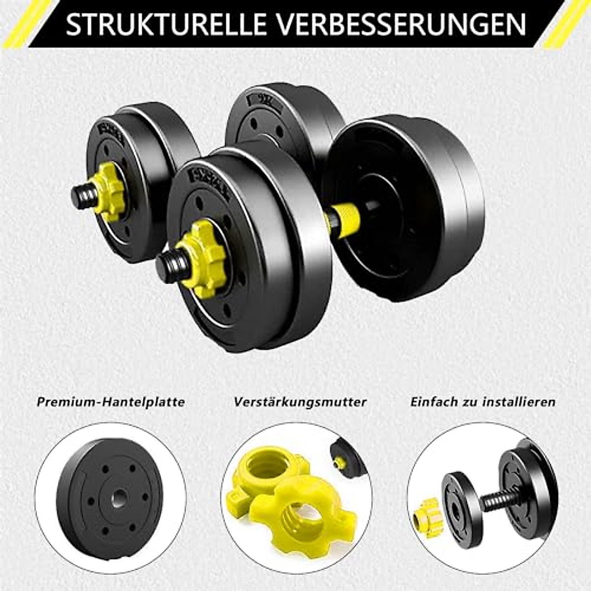 Dumbbell Set of 2 Adjustable Dumbbell Set Professional Dumbbell with Connecting Steel Tube Weight Lifting for Home, Gym… (YELLOW-22LBS)