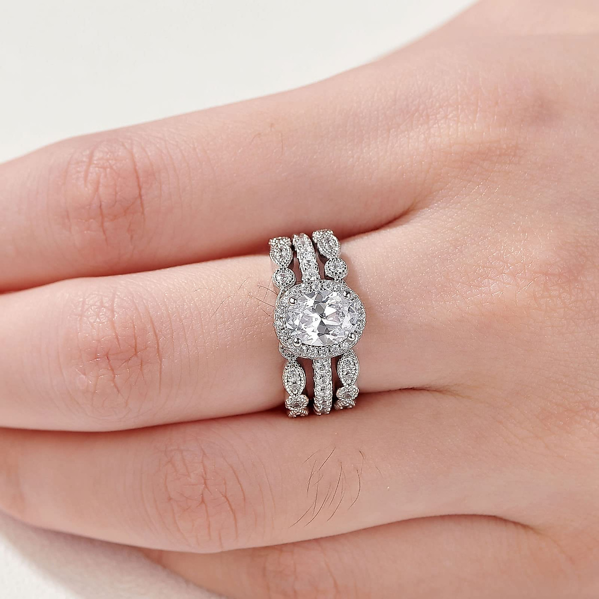 Newshe Jewellery Engagement Sets Wedding Rings For Women 925 Sterling Silver 3pcs White Cz Size 5.5