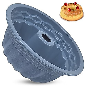 YASYU Silicone Fluted Tube Cake Pan,Non Stick Swirl Cake Baking Mold with Handle,Perfect Bakeware for Jello, Gelatin, Bread,7.5 inch Baking Pan, BPA Free