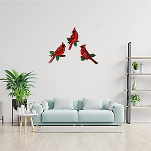 RESOYE 3 Pack Red Artificial Cardinal Birds, Metal Cardinals Ornaments Simulation Red Birds Wall Art Decorative Hanging Cardinal Sculptures for Wall Home Garden Party Holiday Decor