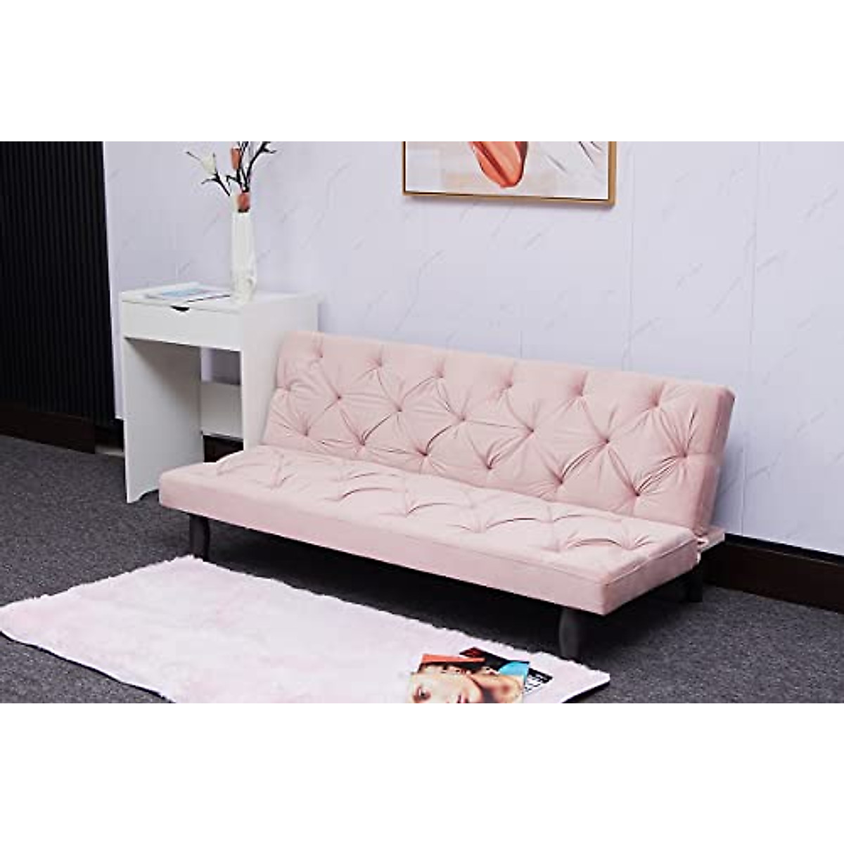 GPCRAC Convertible Folding Sofa Bed, Futon Sofabed with 3 Adjustable Positions for Living Room, Home, Office Dorms, Compact Living Spaces (Pink)