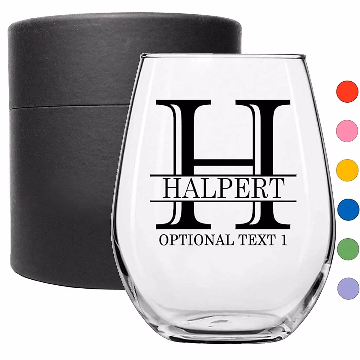 Personalized Printed 17oz Stemless Wine Glass, Gifts for Women, Customized Christmas Gifts, Unique Custom Gifts for Mom, Customizable Bridesmaid Birthday Wine Tumbler, Halpert Monogram