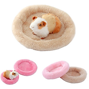 Guinea Pig Bed 1PC Hamster Rat Mat Winter Warm Soft Cotton Velvet Guinea Pig Nest Small Animal Cage Mini Hamster House Pet Supplies(L,Pink)