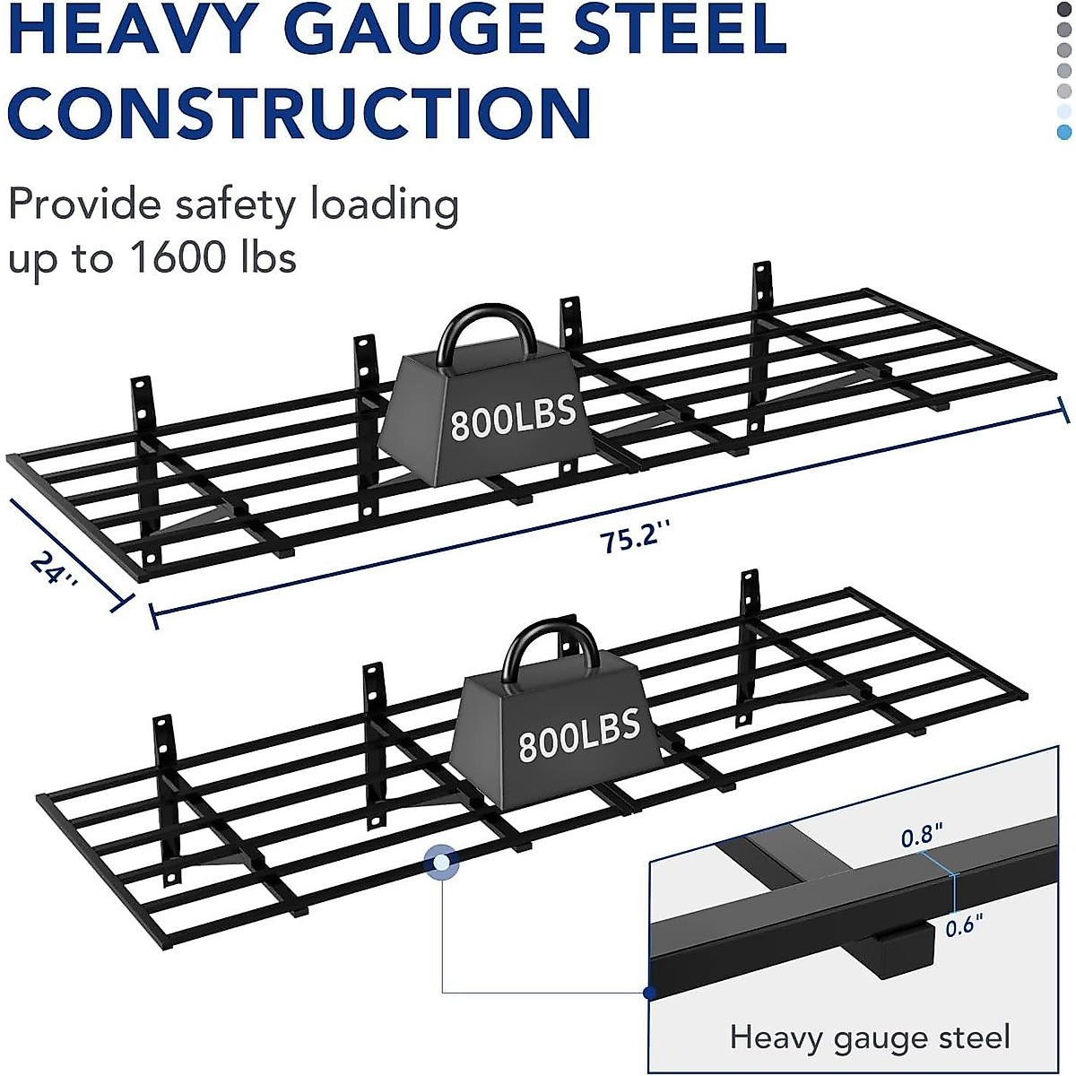 FLEXIMOUNTS 2x6ft Heavy Duty Garage Storage Shelving,1600lbs Weight Capacity, 2-Pack Wall Shelf Garage Organization System, 24-inch-by-75-inch Garage Storage Rack Floating Shelves