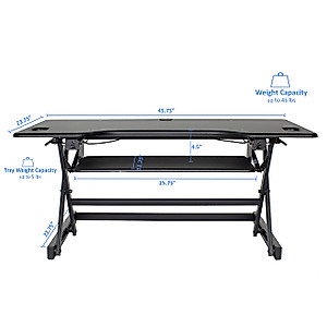 Rocelco 46" Large Adjustable Standing Desk Converter with Triple Monitor Mount - Sit Stand Up Computer Workstation Riser - Retractable Keyboard Tray - (R DADRB-46-DM3), Black