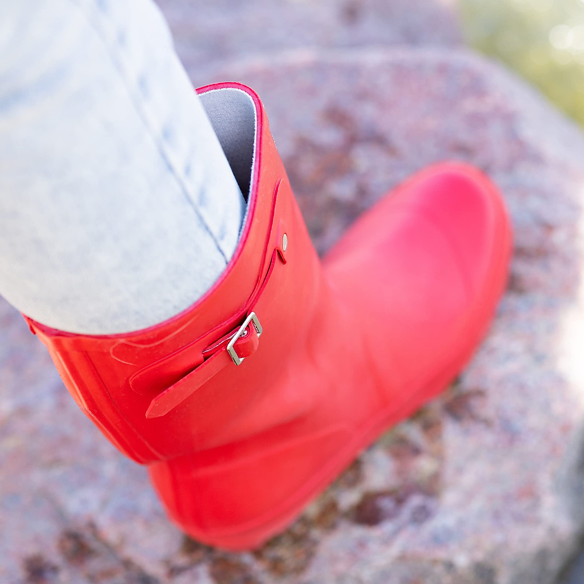 NORTY Women's Hurricane Rain Boots - Mid-Calf Length - Glossy Matte Waterproof Rubber Shoes - Matte Navy Size 9