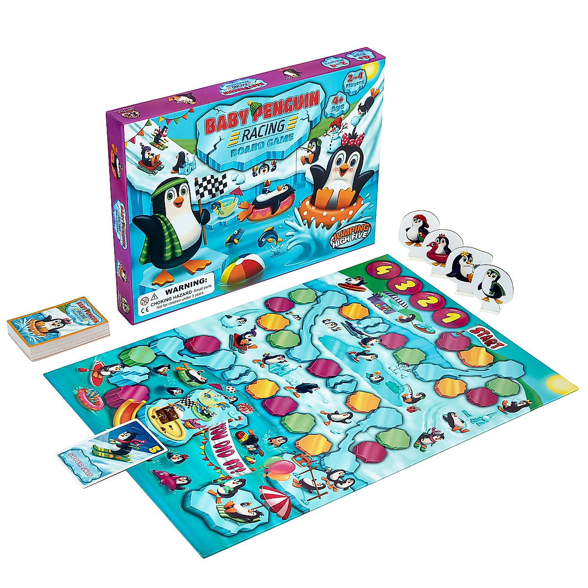 Jumping High Fives Baby Penguin Racing Board Game - Snowy Penguin Race Game for 2-4 Kids Ages 4 and Up, Children Learn New Skills While Sliding Down The Iceberg to Reach The Polar Party