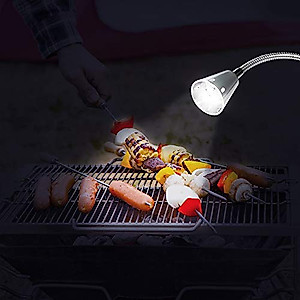 BBQ Grill Light 12 LED Super Bright, Jhua 24 inch Long Flexible Neck Attaches Clip On Outdoor Barbecue Lamp with Magnet, Screw Clamp for Barbecue Grilling, Table or Workbench - Battery Operated