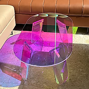 Nalwort Acrylic Coffee Table, Colorful Round Side Table, Iridescent Clear End Table for Living Room Bedroom, 37.4" L x 19.7" W x 13.8" H