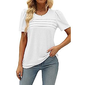 Tops for Women Short Sleeve Crew Neck Shirts Dressy Casual Loose Fit Tunic Summer Tees White