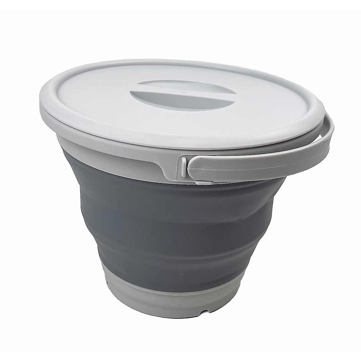 SAMMART 5.5L (1.4 Gallon) Collapsible Plastic Bucket with Lid - Foldable Round Tub with Lid - Portable Fishing Water Pail - Space Saving Outdoor Waterpot. (Grey)