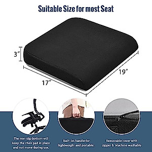 baibu Patented Spring Coil Seat Cushion Chair Pad 19 x 17x 3 Inch, Dual Layer Bamboo Charcoal Foam Chair Cushions with Carry Handle Non Slip Bottom, Machine Washable (Black (1PACK))