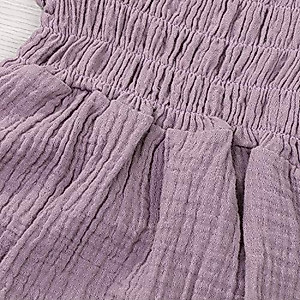 KCSLLCA Baby Girls Sleeveless Romper Set Solid Color Sling Backless Jumpsuit Outfits with Headband (Purple, 0-3 Months)