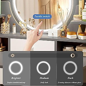 Vanity Set with Lighted Mirror | Makeup Table with Storage Shelf and Drawers | Vanity Desk with Comfortable Chair | 3 Color Lighting Modes Adjustable Brightness