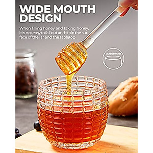 Ahoo Glass Honey Jar,Dispenser Honey Pot Containers with Wooden Dipper Stick Set and Lid,Storage Honey Holder Bottle