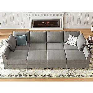 HONBAY Modular Sectional Sofa Bed with Ottomans U Shape Modular Couch Sectional Sleeper Modular Sofa with Storage Seats, Grey