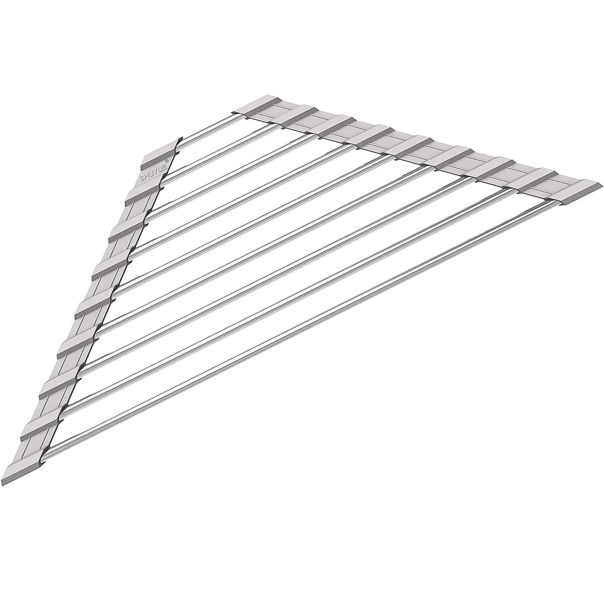 SHUYUE Triangle Dish Drying Rack for Sink Corner Roll Up Dish Drying Rack Folding Stainless Steel Multipurpose Over The Sink Corner Dish Drainer Mat for Kitchen (Grey)