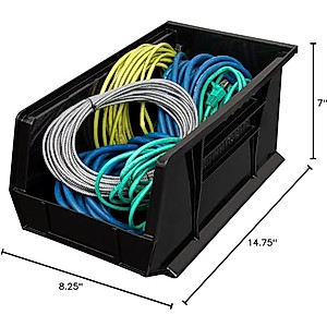 Akro-Mils 30240 AkroBins Plastic Storage Bins, Space-Saving Stackable Bins, Garage Organization Bins, Pantry Organization, Craft Storage, 15-Inch x 8-Inch x 7-Inch, Black, 12-Pack