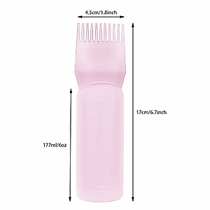 Yebeauty Root Applicator Bottle, 2 Pack 6 Ounce Comb Applicator Bottle for Hair Dye Bottle Applicator Brush with Graduated Scale- Pink