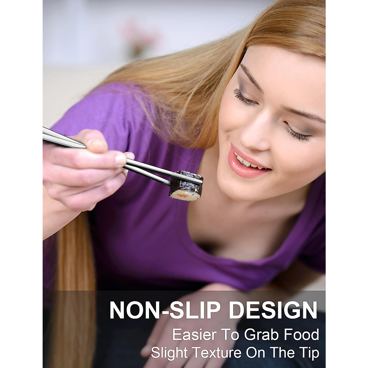 FOFAYU 5 Pairs Metal Chopsticks Reusable 18/8 stainless steel Chopsticks Japanese Style Dishwasher Safe Lightweight Non-Slip Chop Sticks 9 1/4 Inches Present Set