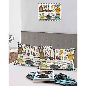 Edwiinsa Kitchen Cooking Pillow Covers Standard Size Set of 2 20x26 Bed Pillow, Farmhouse Rutsic Black Plaid Burlap Plush Soft Comfort for Hair/Skin Cooling Pillowcases with Envelop Closure