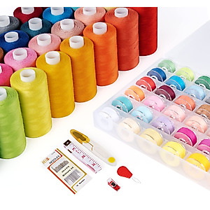 ilauke 700Yards Sewing Thread, 72Pcs Prewound Bobbins and Thread Spools per Polyester Sewing Thread Spools, 36Colors Machine Thread for Sewing Brother Singer Janome Machine with Sewing Supplies