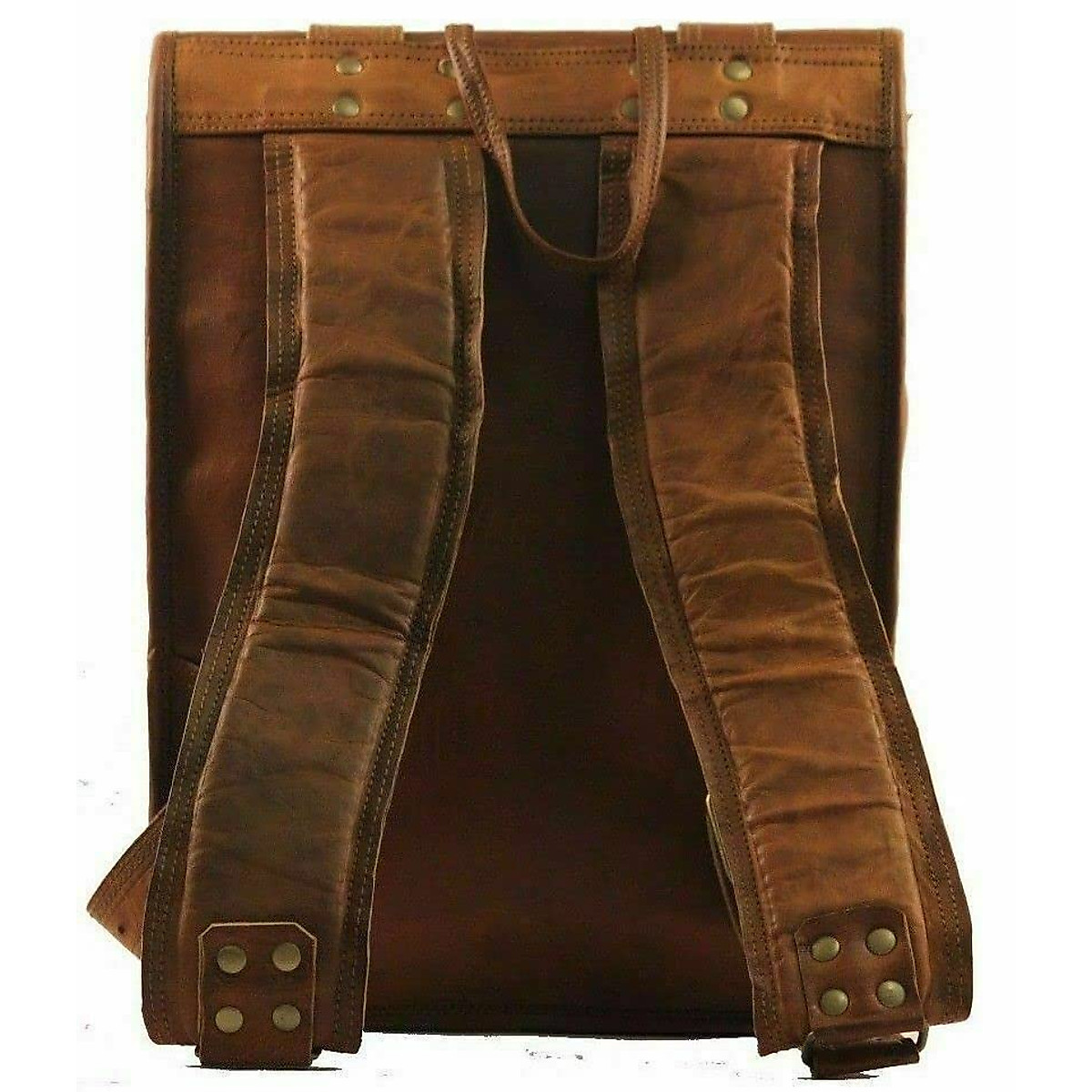 DEENIT'S Tan Pure Leather Roll Top Backpack Bag For Laptop, Ipad , Files, Books Shoulder Bag for Men and Women (24x14x6)