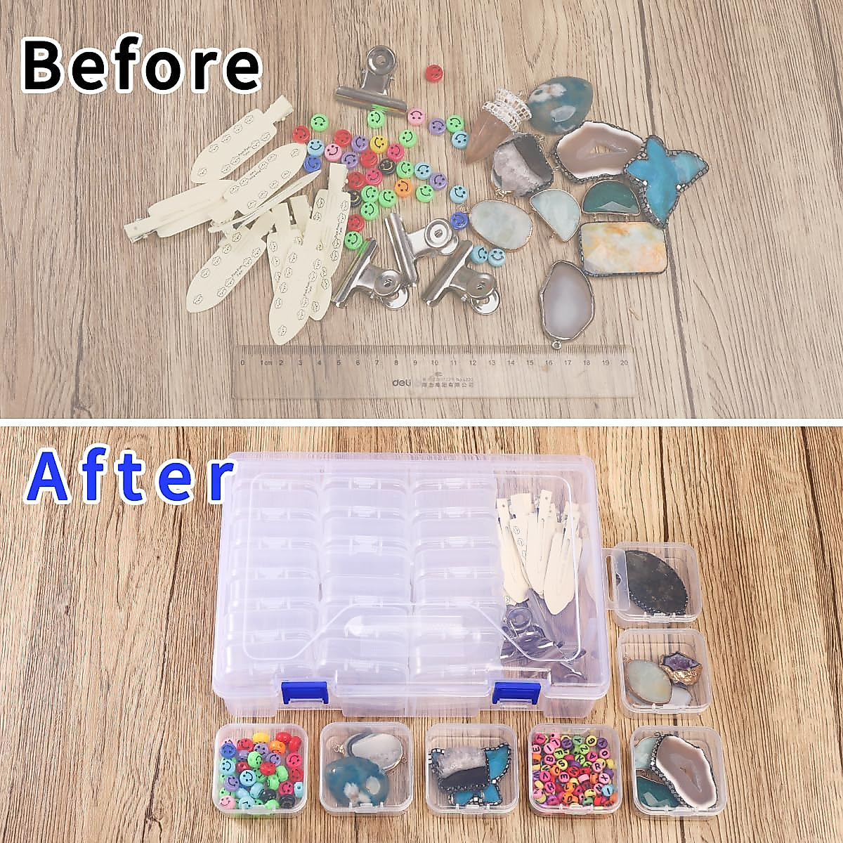 doovide Bead Organizer Box, 28Pcs Small Bead Organizers and Storage Plastic Cases Mini Clear Bead Storage Containers Boxes with Hinged Lid and Rectangle for Bracelet Making DIY Jewelry Craft Nail