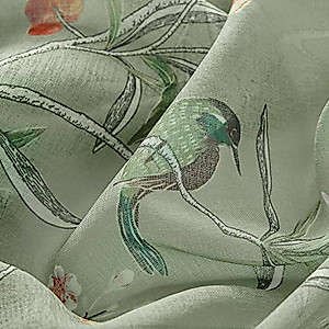 XTMYI Sage Green Curtains 84 Inch Length for Living Room 2 Panels Set Spring Design Printed Pattern Floral Bird Leaf Sheer Window Curtain Panels for Bedroom 84 Inches Long,Light Green