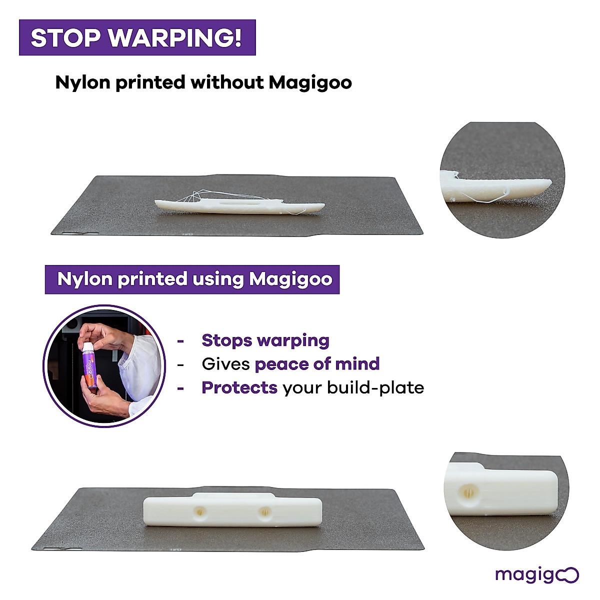 Magigoo - MPA2019 3D Printer Adhesive Glue - Long-Lasting and Reduces Warping for Nylon Filaments on Flex Plate, Glass, PEI, Buildtak & Kapton - 3D Printing Accessories, Supplies, and Materials (50mL)