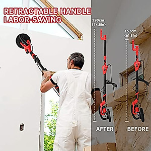 Towallmark Drywall Sander 710W, 2-in-1 Dual-Head Electric Drywall Sander, Variable Speed 1100-2100RPM with 13-Foot Dust Hose, Ceiling Sander with 12 Sand Pads and Dust bag