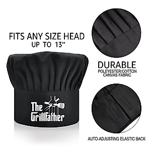 DYJYBMY The Grillfather Chef Hat and Apron Set, Funny Cooking Grilling Apron Gift for Men Woman Dad Mom, Gift for Dad Husband Boyfriend Chef, Adjustable Size
