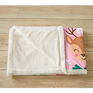 Feelyou Kids Pink Merry Christmas Fleece Throw Blanket 40"x50" Merry Christmas Tree and Snowman Sherpa Blanket for Boys Girls Xmas Plush Blanket Snowflake Holiday Plush Blanket