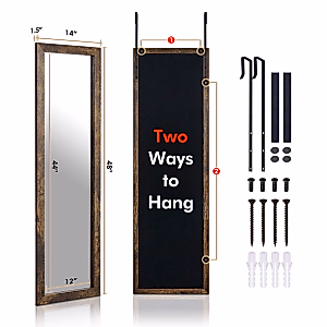 Sunix Wood Full Length Mirror, 48" x 14" Wall Mirror with Wood Frame, Full Length Door Mirror, Hanging Mirror Body Mirror for Bedroom, Rustic Frame